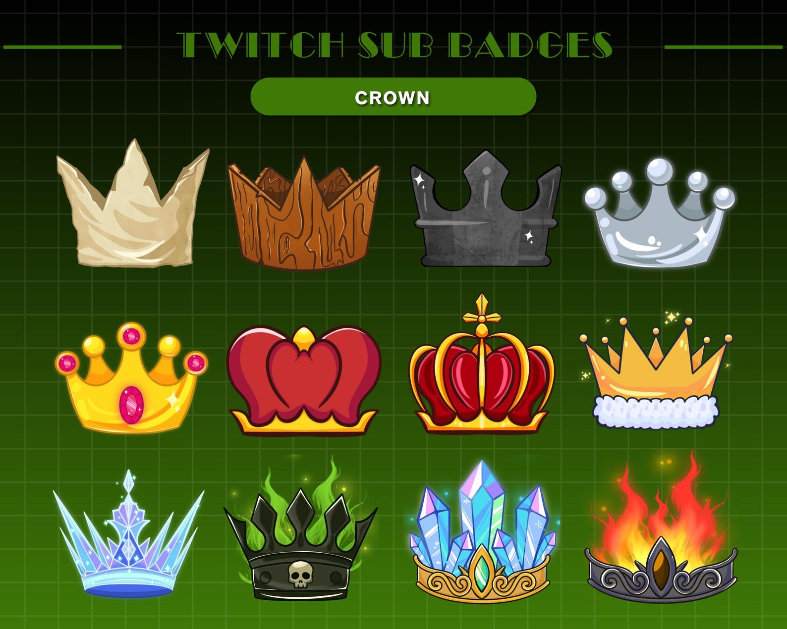 12xcrown Sub Badges| King Sub Badges | Queen Sub Badges | Twitch Bit ...