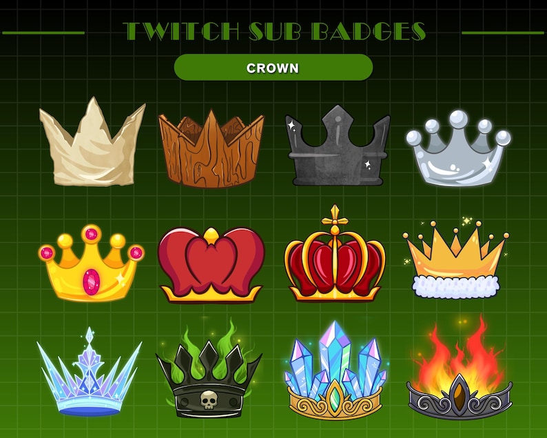 12xcrown Sub Badges| King Sub Badges | Queen Sub Badges | Twitch Bit ...