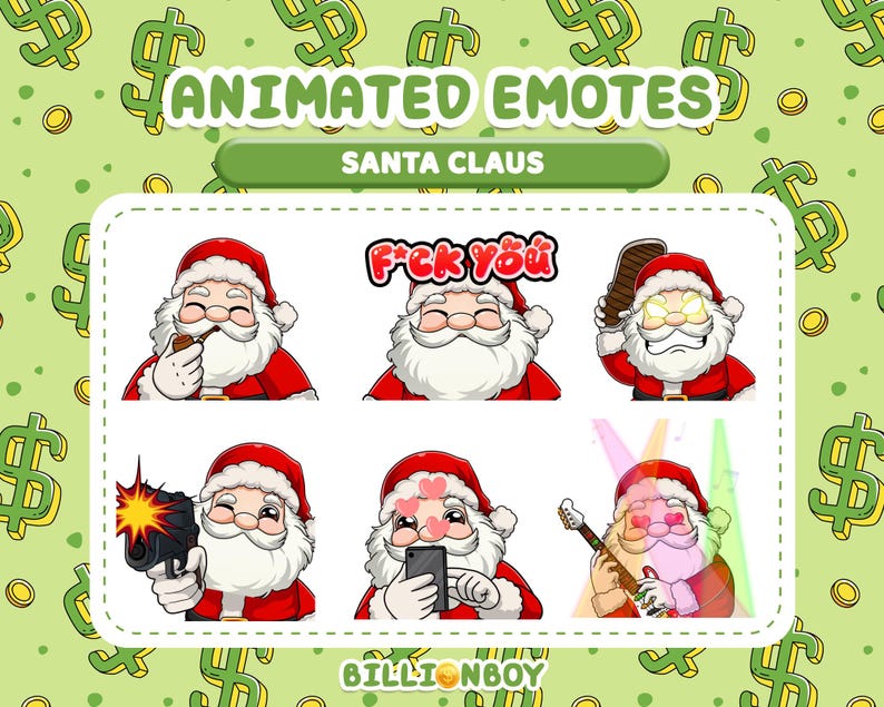 Animated Santa Claus Emotes for Twitch, Youtube, Discord, Kick | Xmas ...