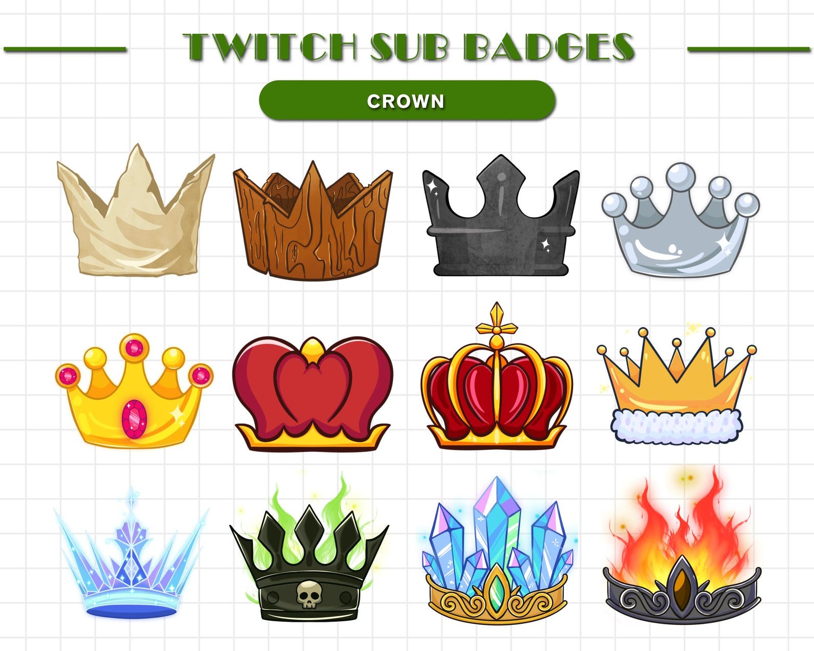 12xcrown Sub Badges| King Sub Badges | Queen Sub Badges | Twitch Bit ...