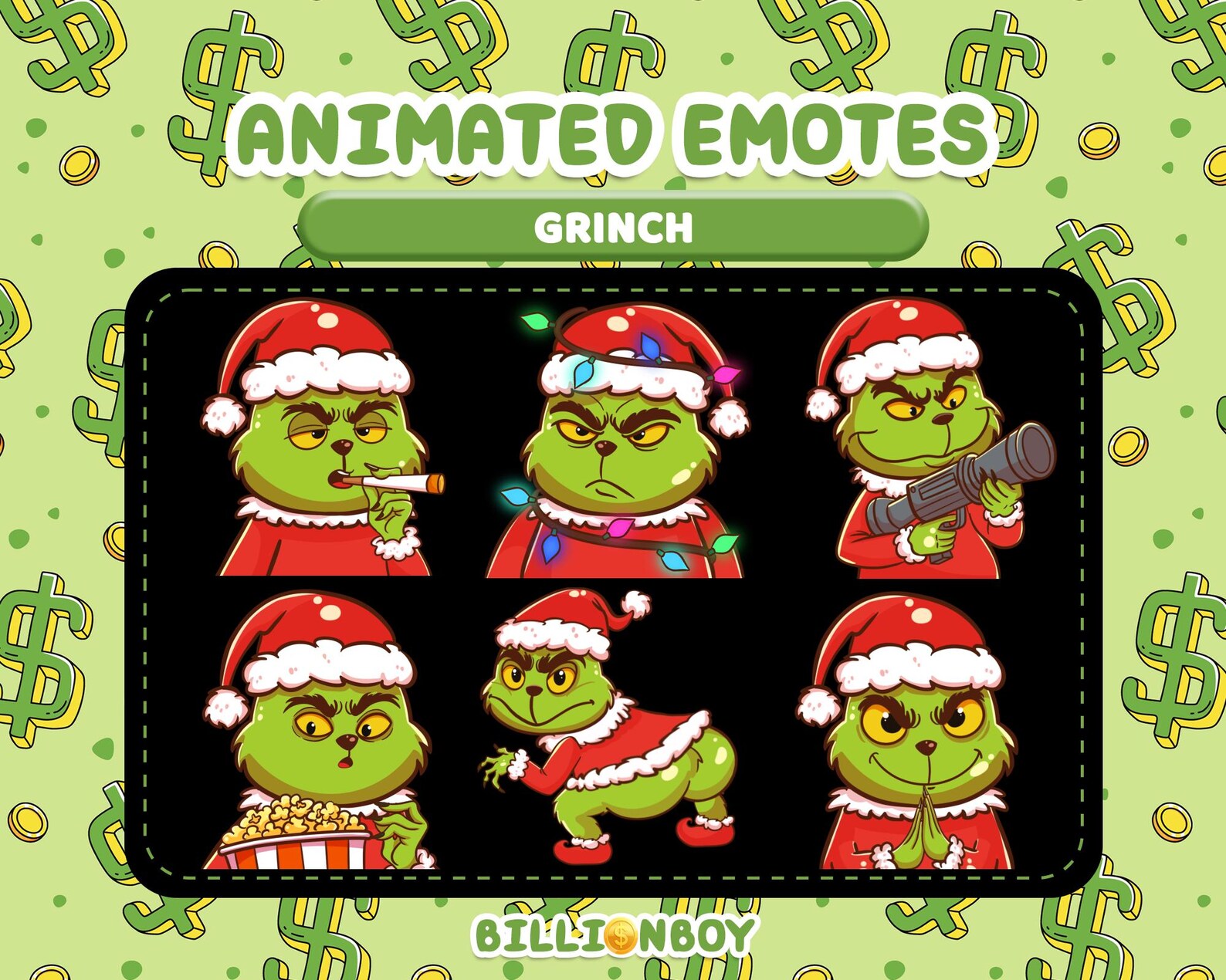 Animated Grinch Emotes for Twitch, Youtube, Discord, Kick | Funny ...