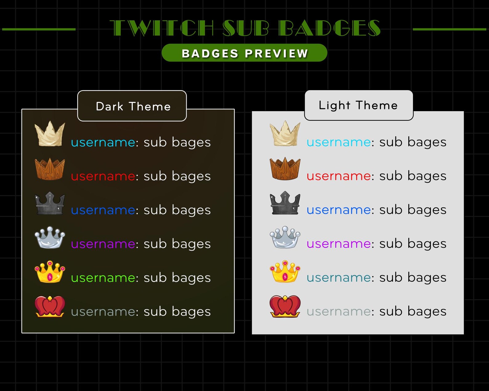 12xcrown Sub Badges| King Sub Badges | Queen Sub Badges | Twitch Bit ...
