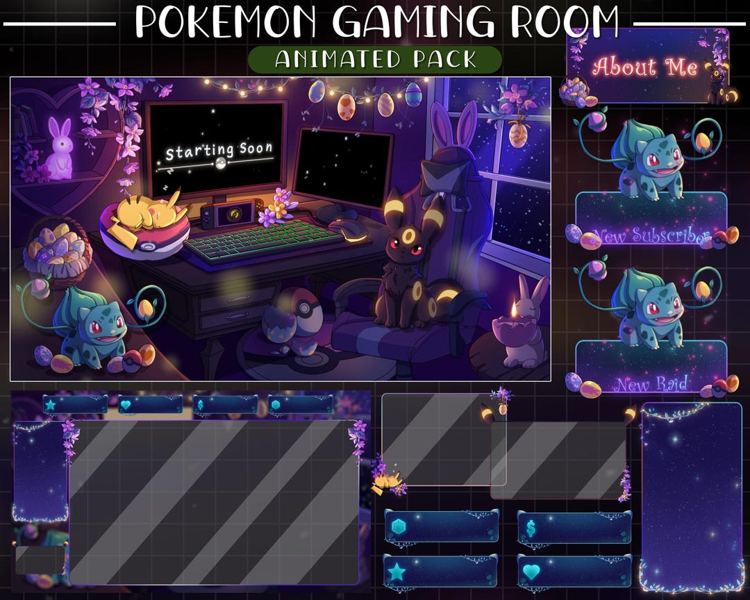ANIMATED Stream Package: Pokemon Gaming Room Stream Overlay | Pikachu ...