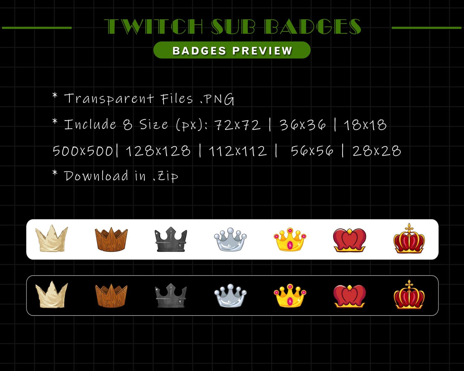 12xcrown Sub Badges| King Sub Badges | Queen Sub Badges | Twitch Bit ...
