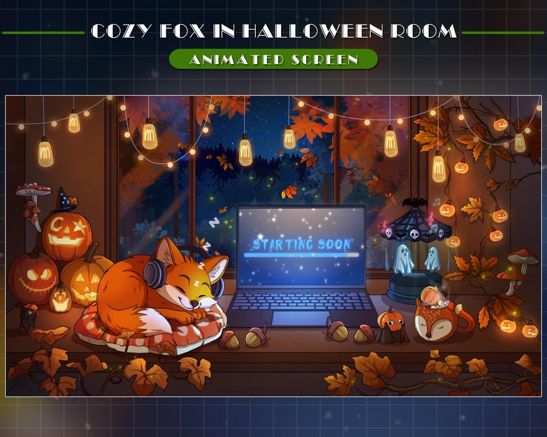Animated Cozy Fox in Gaming Room Stream Screens, Autumn Twitch Overlay ...