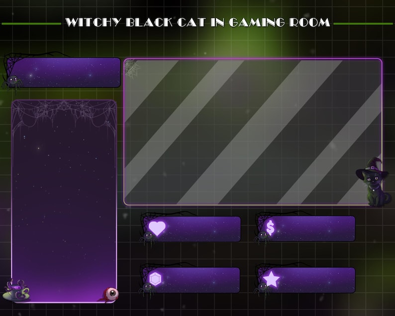 Animated Witchy Black Cat - Mystic Gaming Room Stream Overlay Package, Spooky Desk Twitch ...