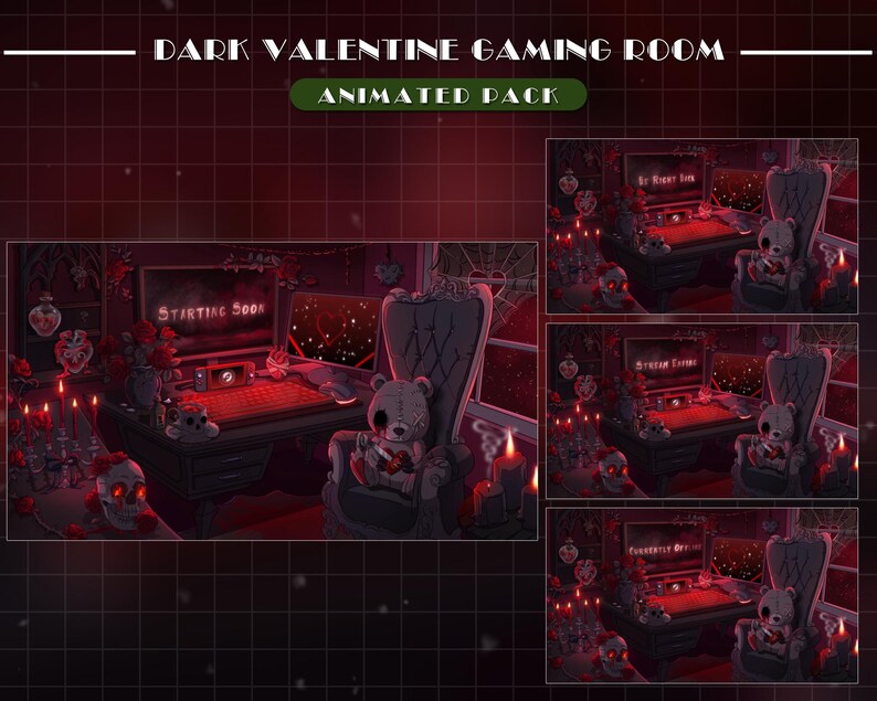 Animated Dark Valentine Gaming Room Stream Package | Gothic Twitch ...