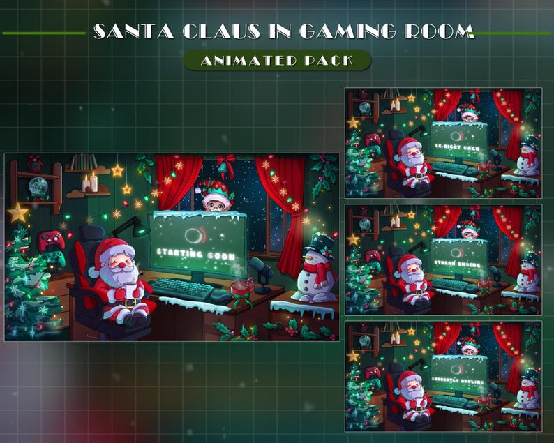 Animated Santa Claus in Christmas Gaming Room Stream Overlay Package ...