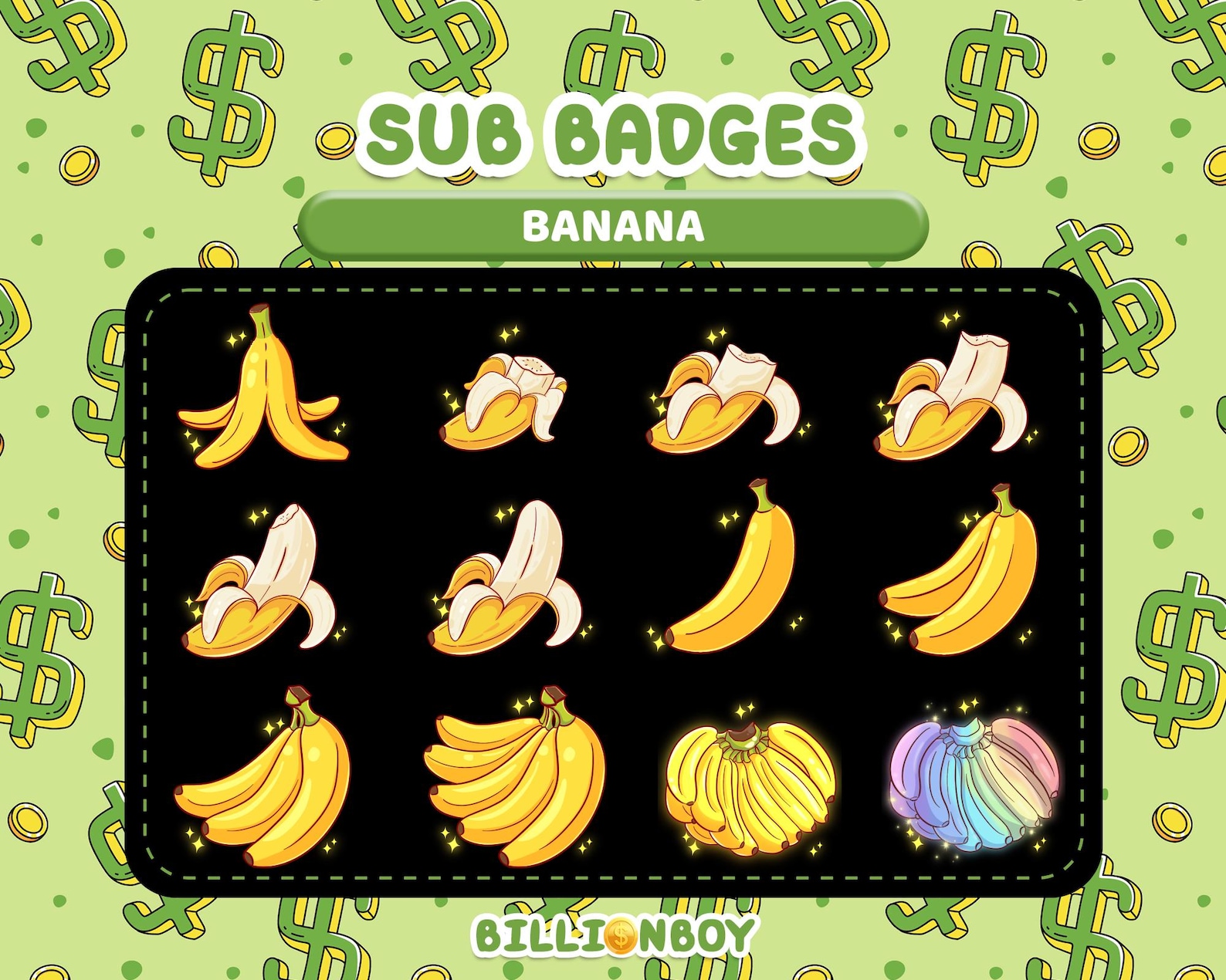 Banana Sub Badges for Twitch, Youtube, Discord| Kawaii Streamer Badges ...