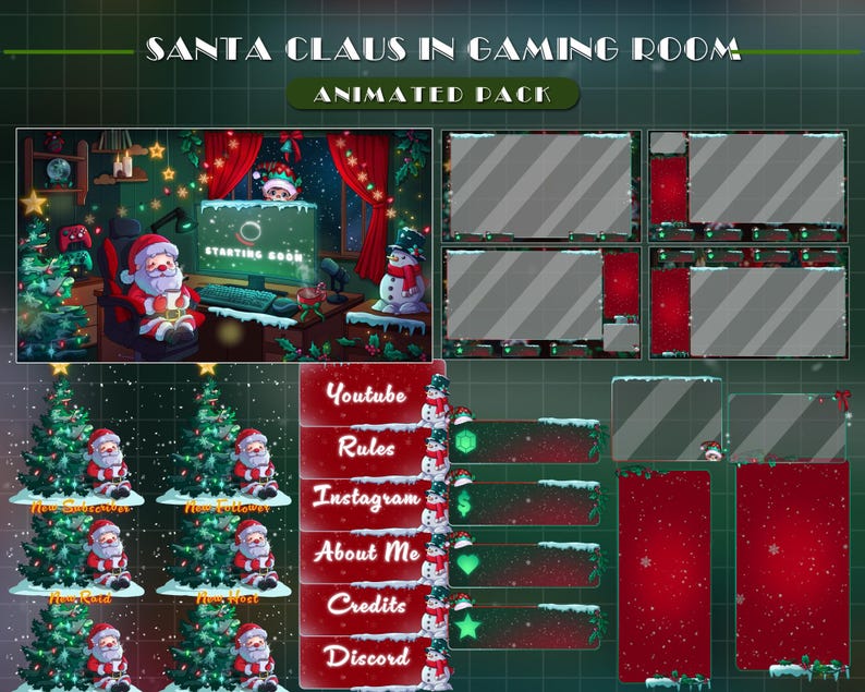 Animated Santa Claus in Christmas Gaming Room Stream Overlay Package ...