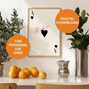 Ace of Hearts Poster - Lucky Me Printable Wall Art, Minimalist Playing ...