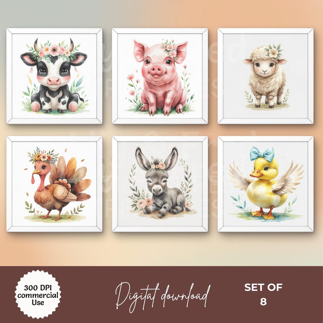 Boho Farm Animal Prints – Nursery Wall Art, Set of 8 (digital Download ...