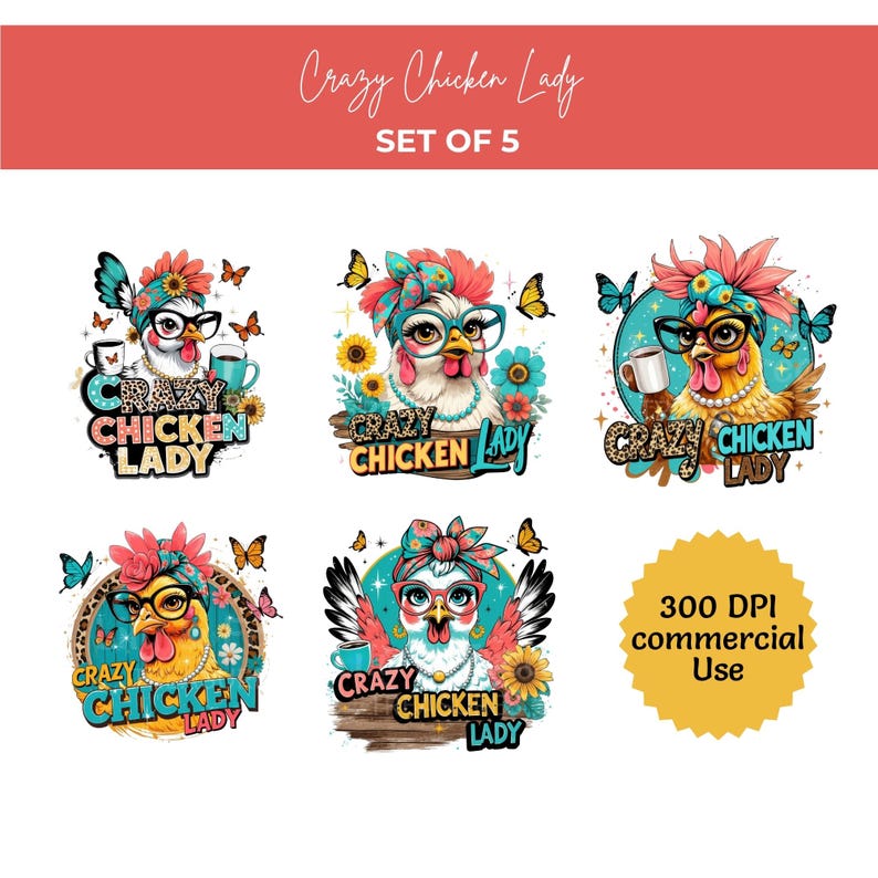 Crazy Chicken Lady PNG: Funny Farm Sublimation Clipart (digital ...