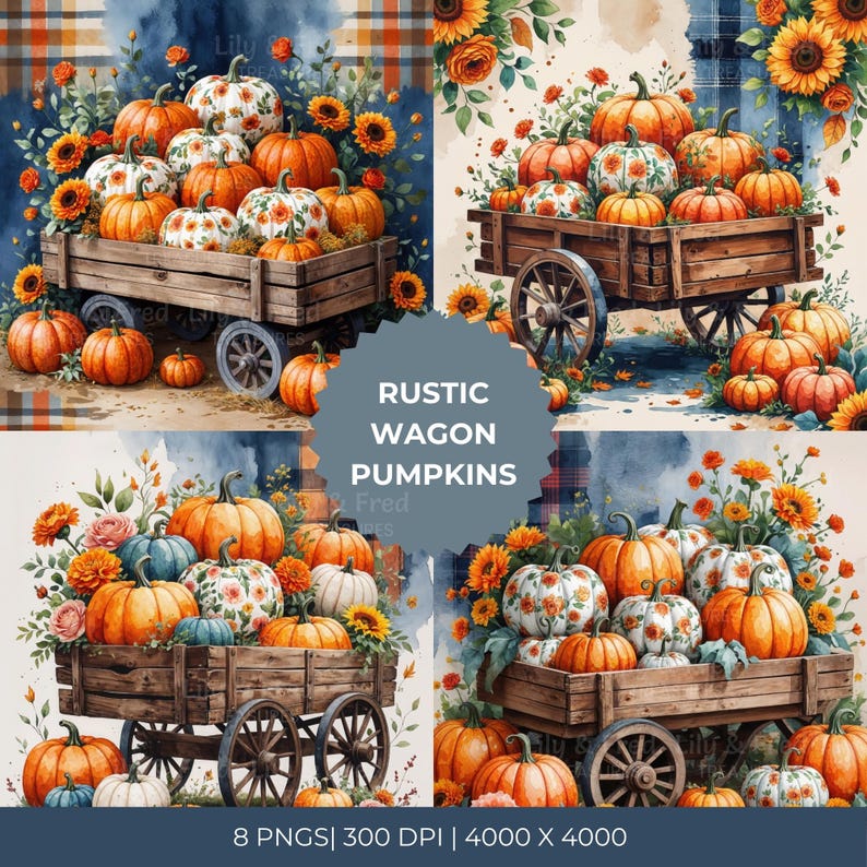 Rustic Pumpkin Wagon PNG Clipart: Fall Farmhouse Wall Art (digital ...