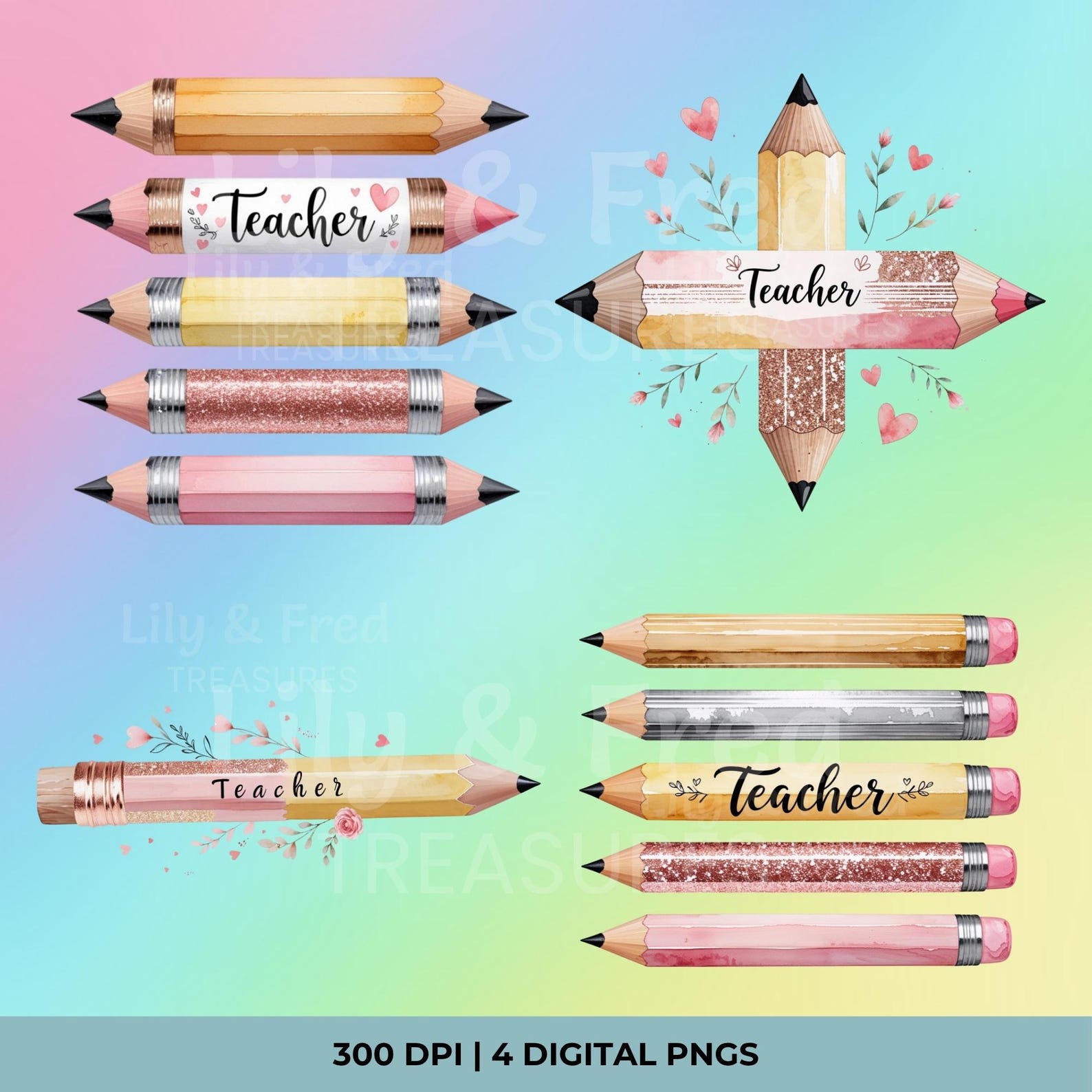 Teacher Pencil Sublimation Designs: PNG Bundle for Shirts, Mugs ...