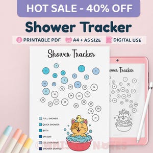 Shower Tracker, Coloring A5 Journal Page Printable, Daily Shower Habit ...