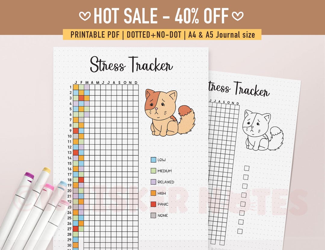Stress Tracker - Coloring Tracker, PRINTABLE Journal Page - Habit ...