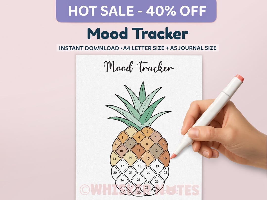 Pineapple Monthly Mood Tracker Printable Pdf – Mental Health Coloring ...
