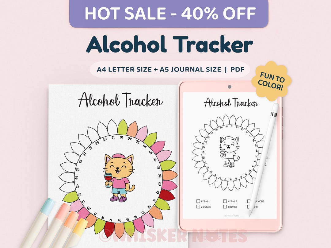 Alcohol Tracker, Monthly Coloring Habit Tracker, Planner Page - Monthly ...