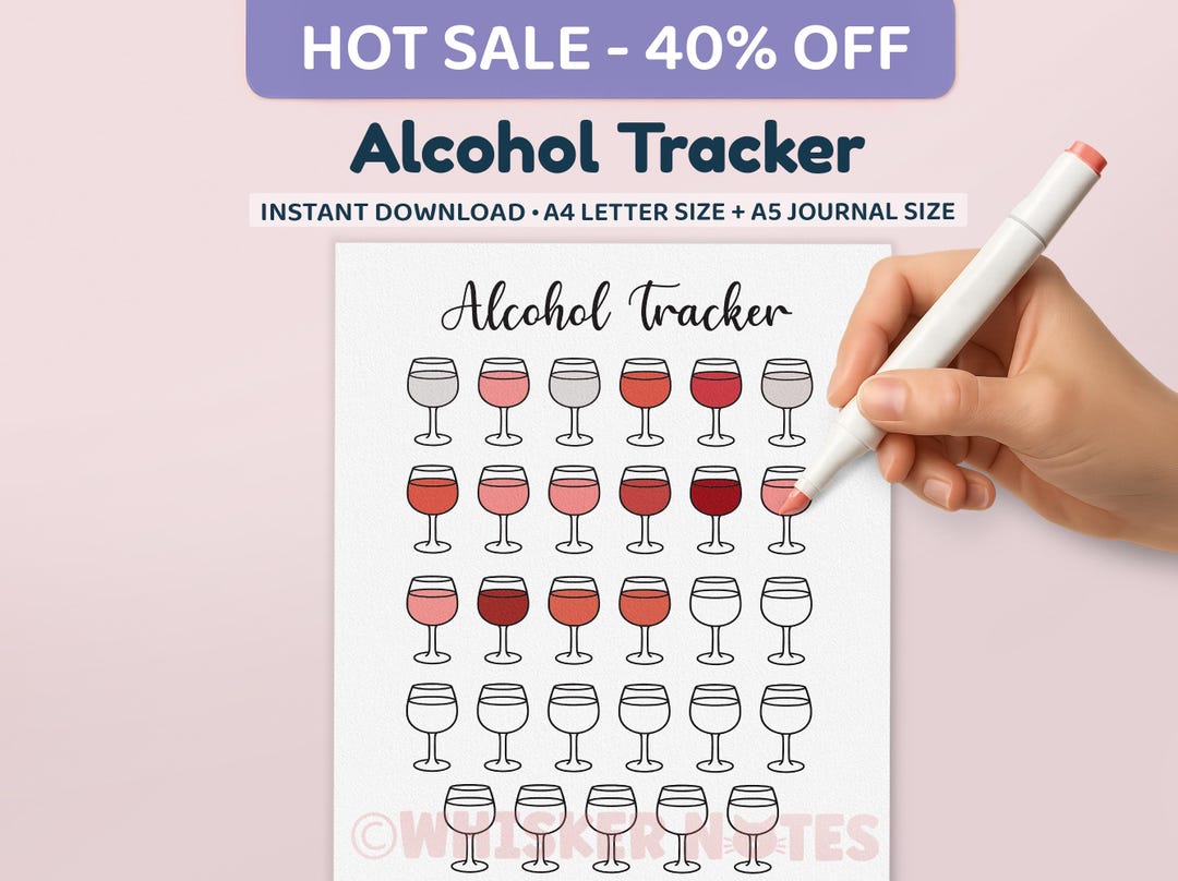 Alcohol Tracker, Monthly Coloring Habit Tracker, Planner Page, Wellness ...