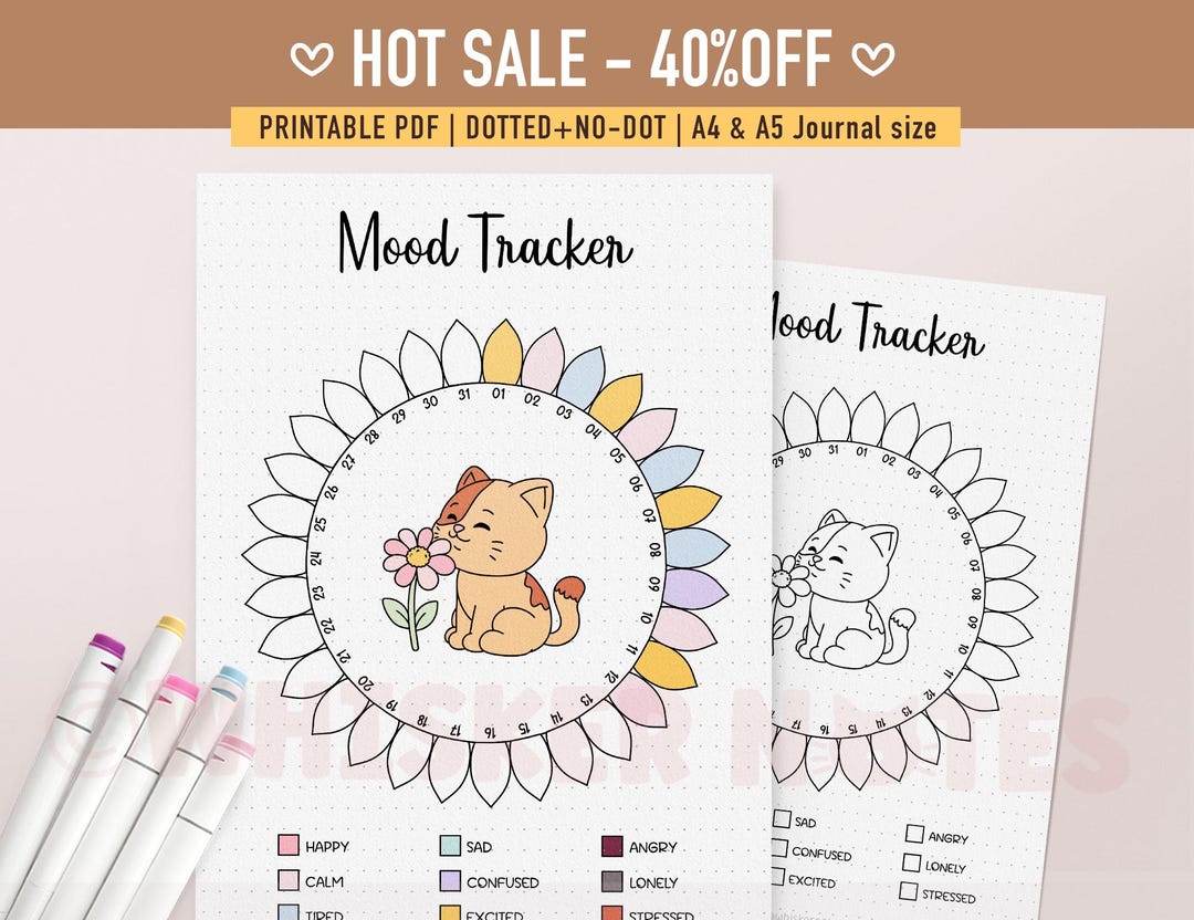 Mood Tracker - Coloring Journal Page - Planner Printable Page - Daily ...