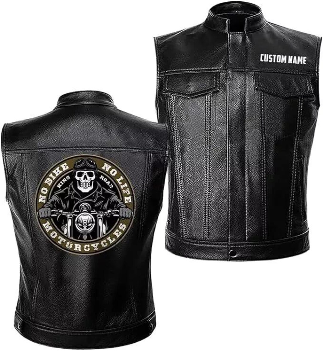 Mens Leather Motorcycle Vest Club Style Biker Vest With Side Laces ...
