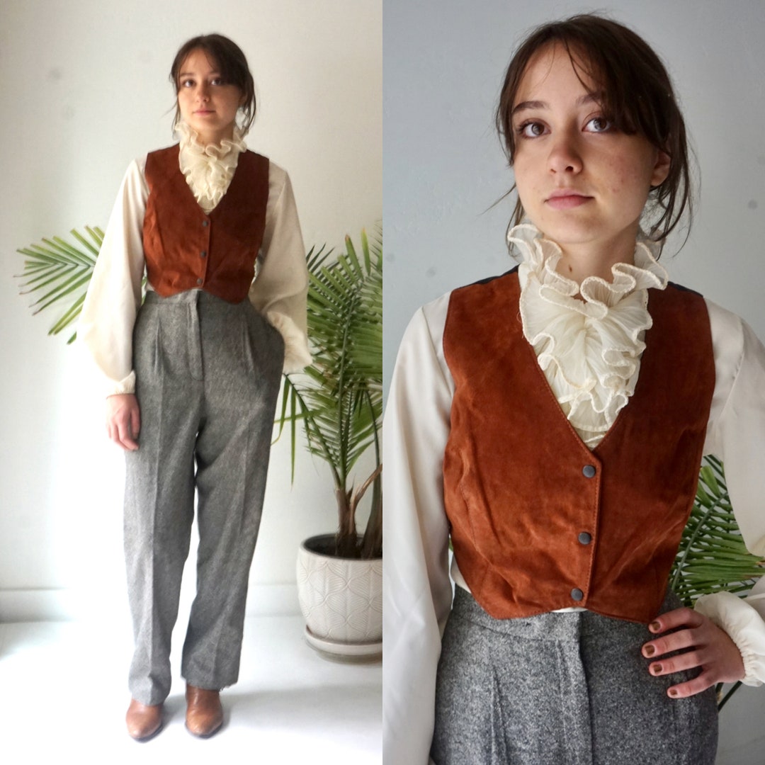 BROWN SUEDE Vest . Vintage 80s STEAMPUNK Vest . Western Crop - Etsy