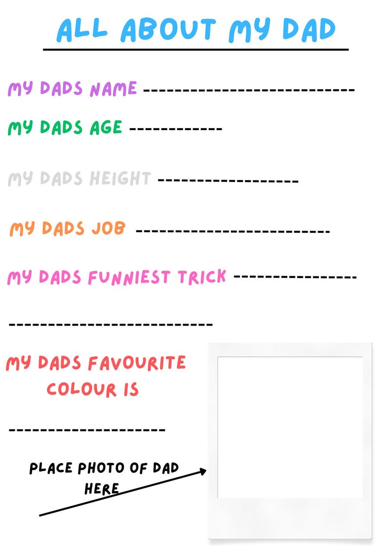 Printable Fathers Day Fun Fact Sheet | All About Dad My Dad ...
