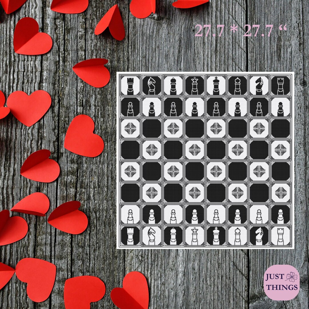 Chess Cross Stitch Pattern * Big Chessboard With All Pieces * Black ...