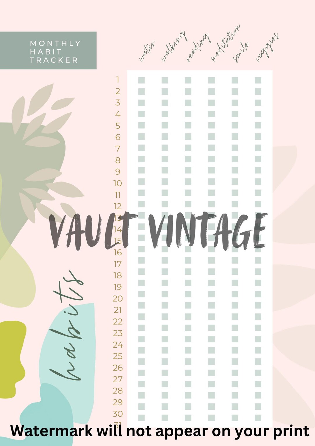 Clean & Minimalist Monthly Habit Tracker | Digital PDF | Track Water ...