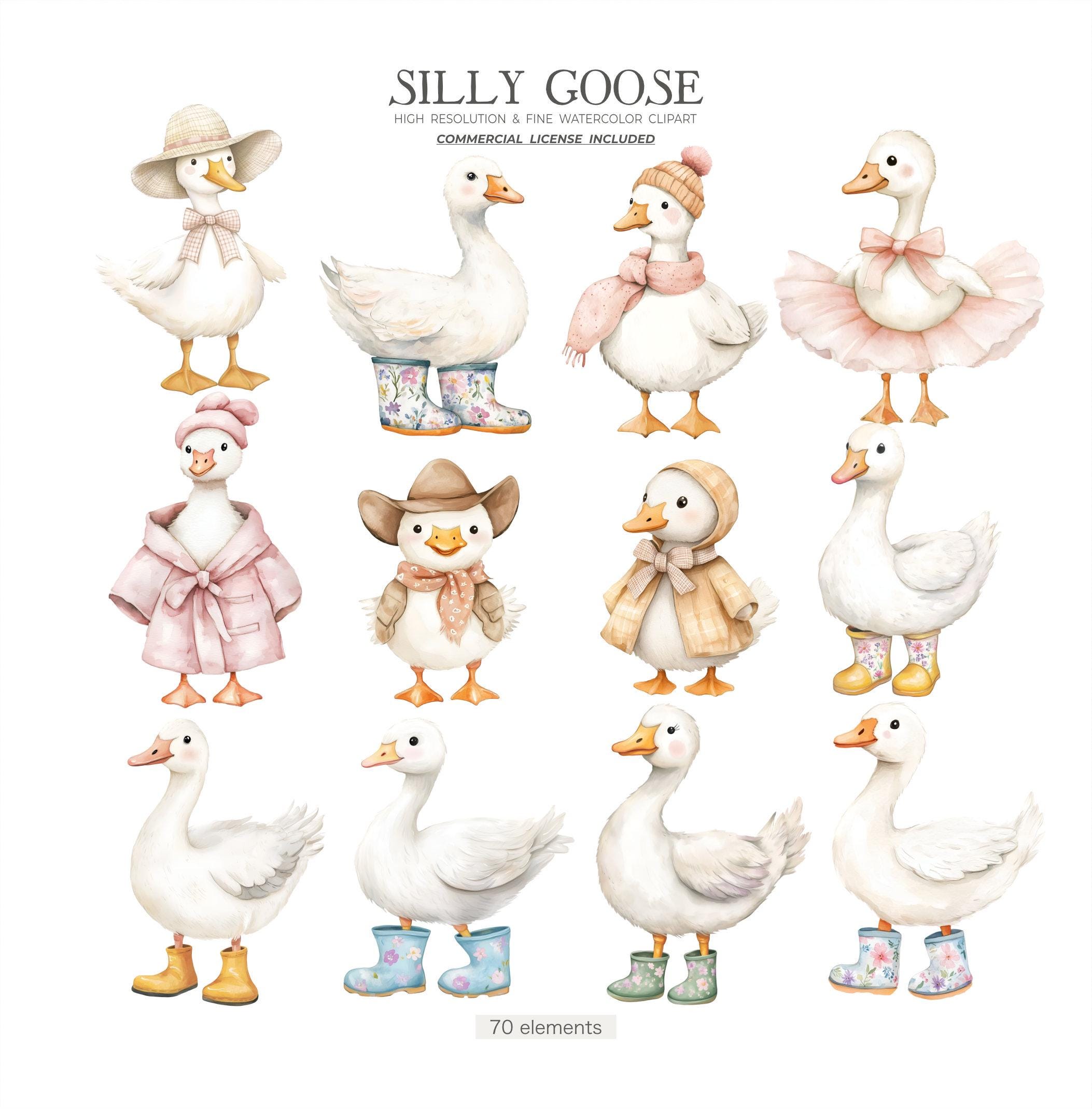 Silly Goose Clipart Vintage Spring Cottagecore Cute Whimsical ...