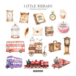 Cute Wizard School Clipart - Watercolor Clipart - Sweet Witch Clipart ...