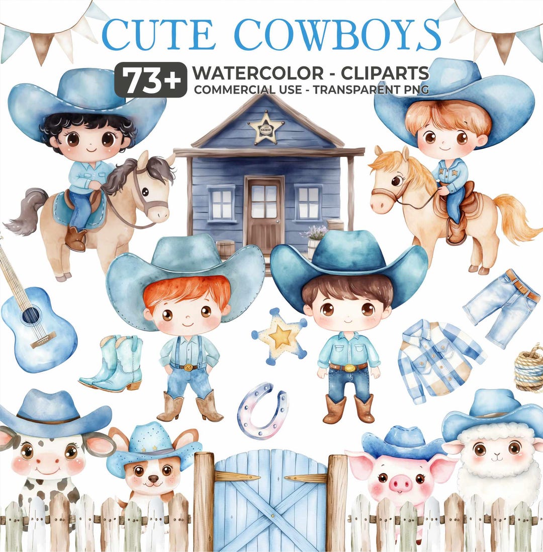 Cowboy Clipart - Watercolor - Cute Kid's Png - High Quality - Wild West ...