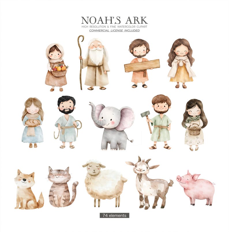 Cute Noah's Ark Watercolor Clip Art, Nursery Decor, Neutral Clip Art ...
