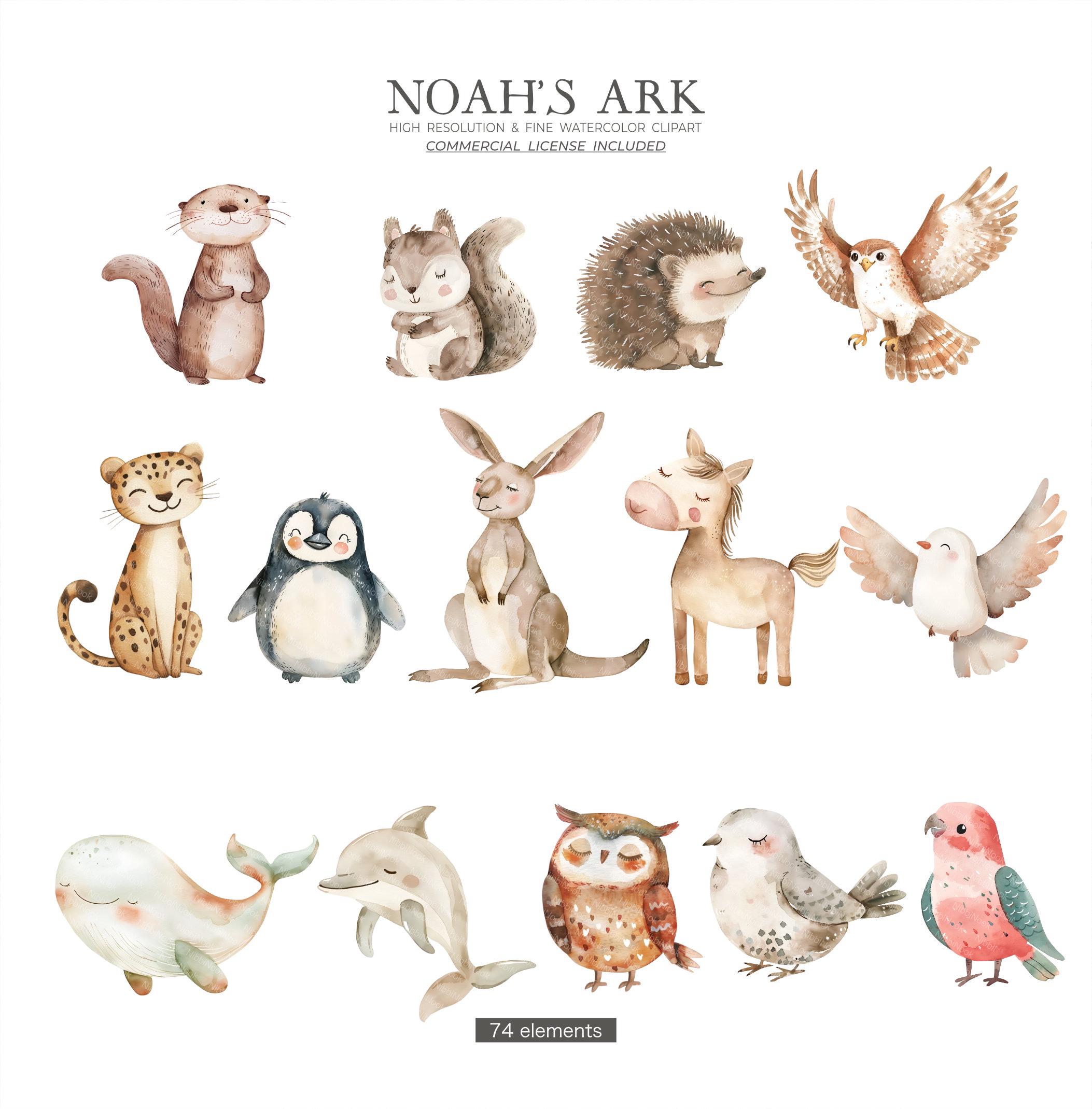 Cute Noah's Ark Watercolor Clip Art, Nursery Decor, Neutral Clip Art ...