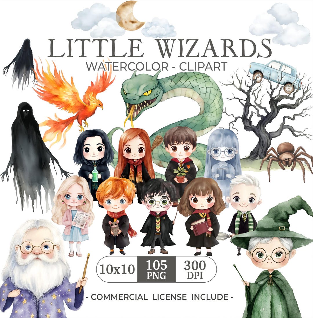 Cute Wizard School Clipart - Watercolor Clipart - Sweet Witch Clipart ...