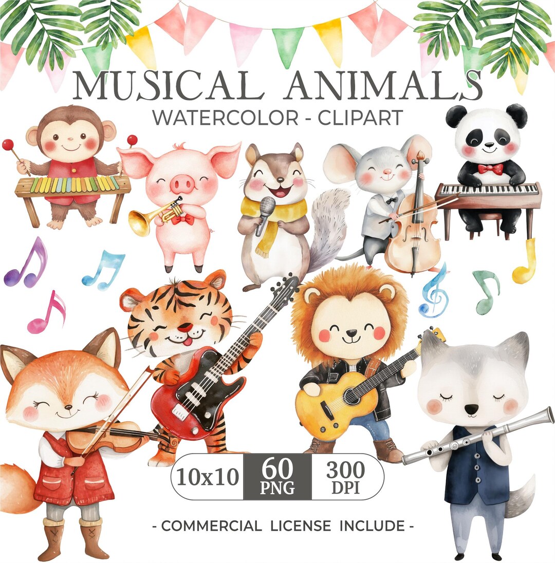 Cute Musical Animals Clipart, Woodland Animals, Musical Safari, Band ...