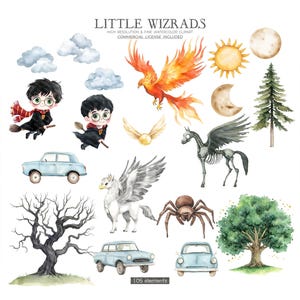 Cute Wizard School Clipart - Watercolor Clipart - Sweet Witch Clipart ...