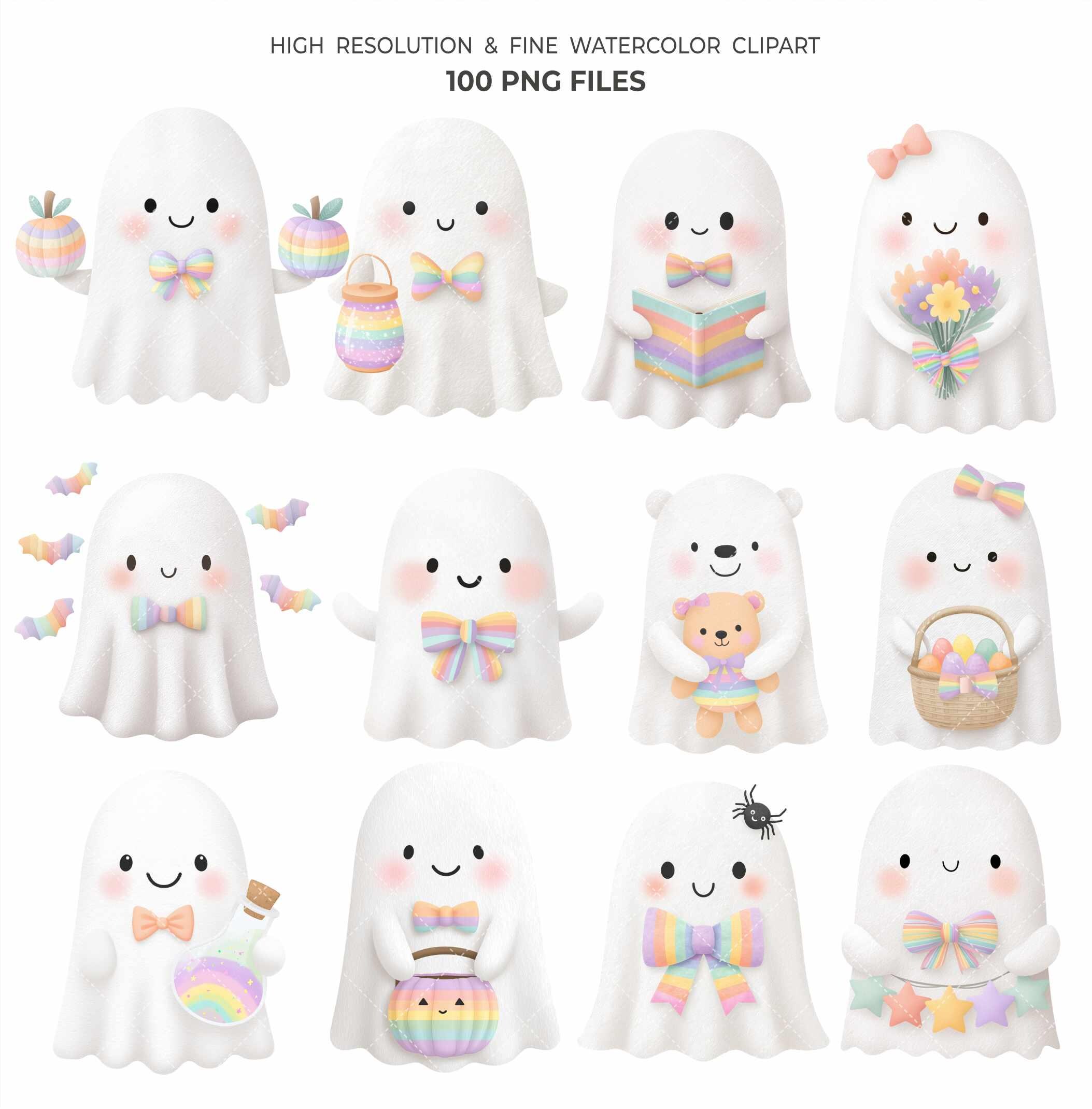 Pastel Ghosts Clipart for Halloween Party | Minimal Classic Style ...