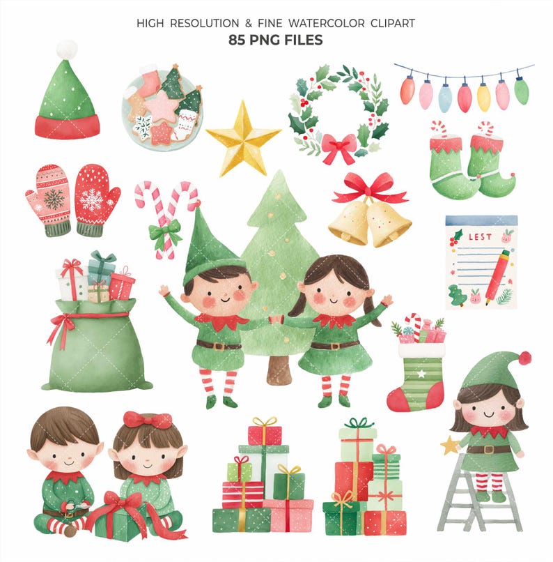 Watercolor Cute Christmas Clipart, Sweet Xmas PNG, Santa Claus Clip Art ...