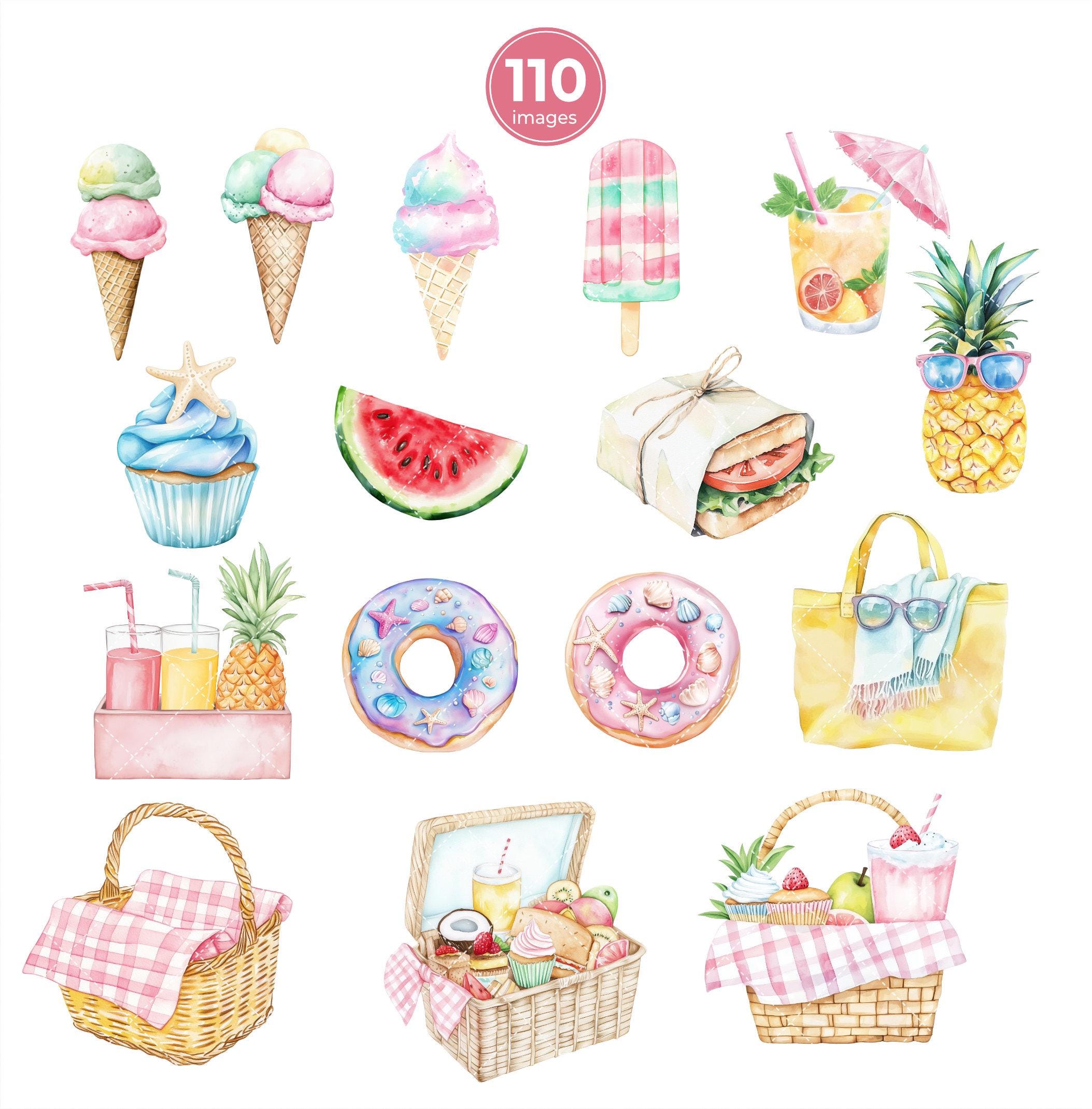 Watercolor Beach Day Clipart, Summer Clipart, Tropical Clipart, Beach ...