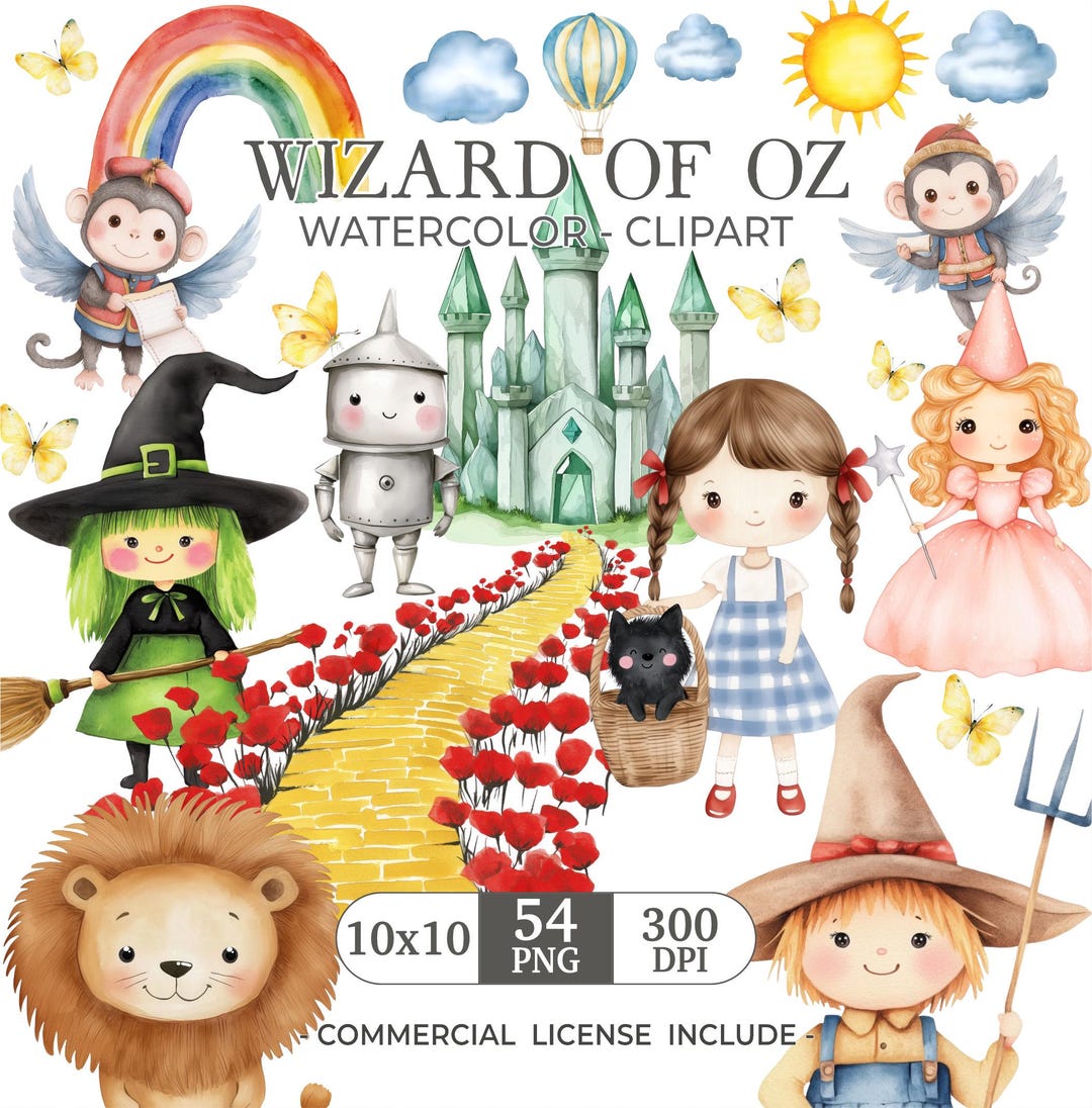 Wizard of Oz Clipart, Dorothy Clipart, Wizard PNG, Tin Man, Cowardly ...