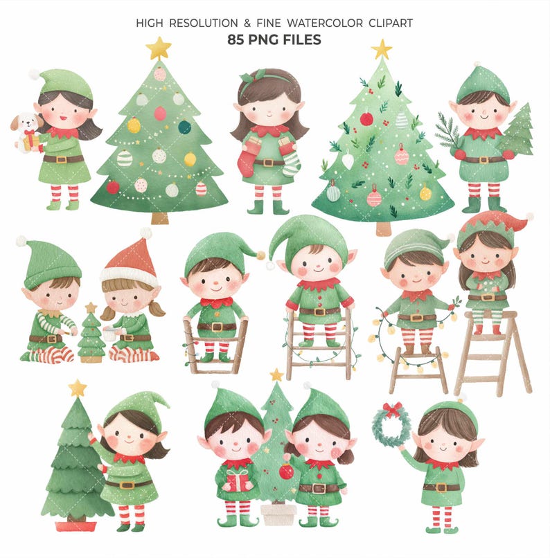 Watercolor Cute Christmas Clipart, Sweet Xmas PNG, Santa Claus Clip Art ...