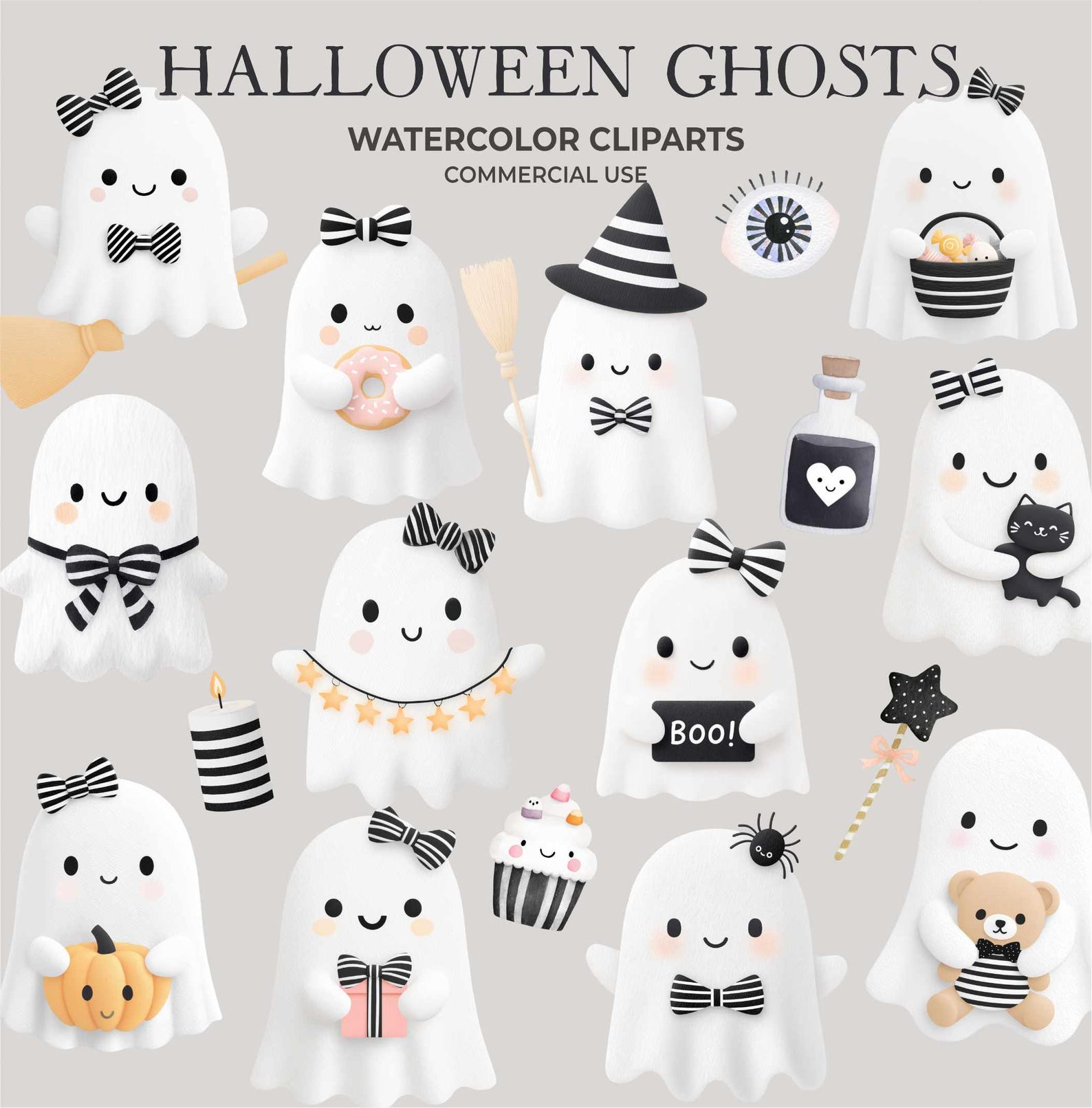 Cute Ghosts Clipart for Halloween Party | Minimal Classic Style ...