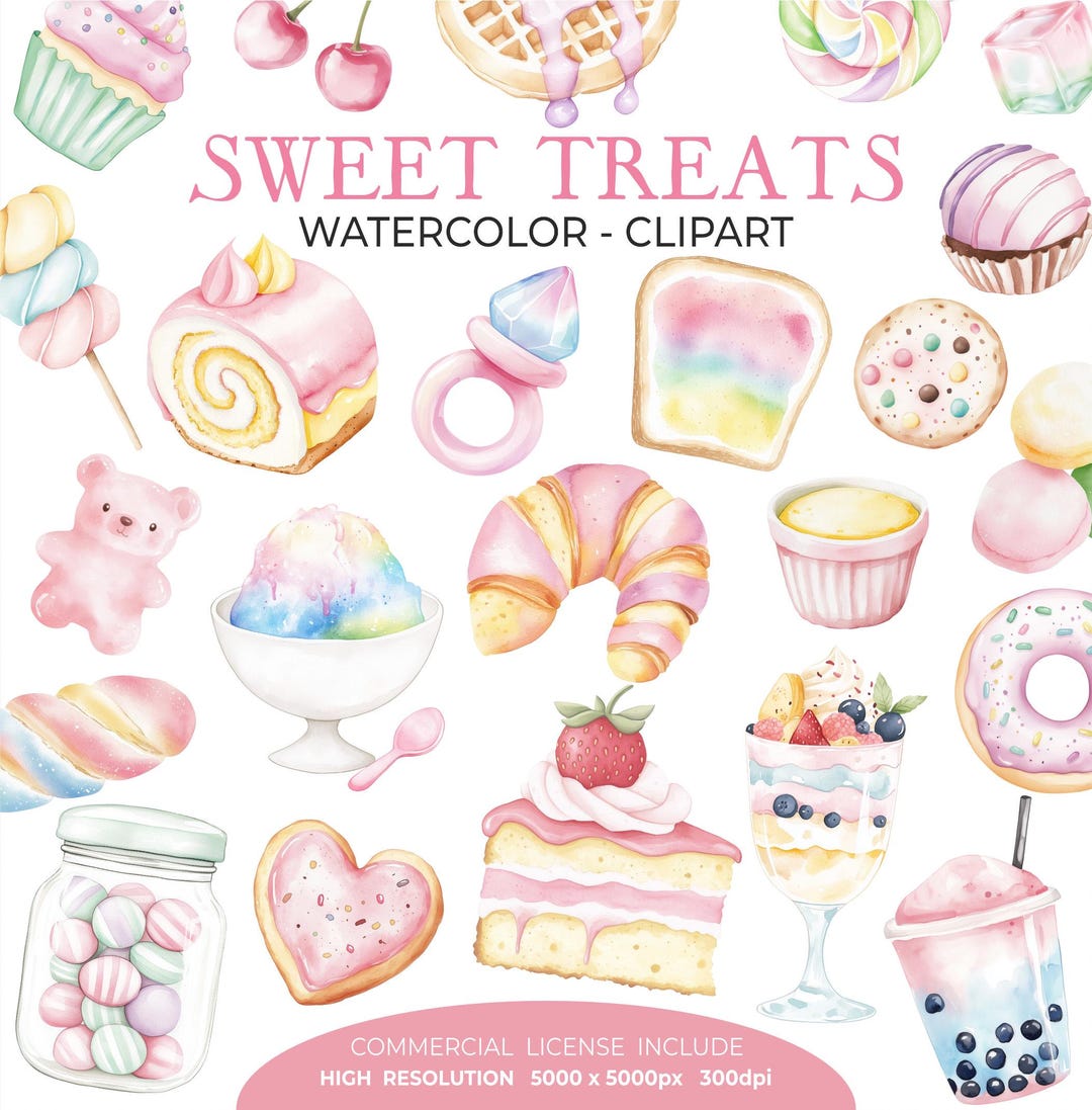 Pastel Sweets Clipart Bundle, Sweet Treats PNG, Treats Clipart, Cupcake ...