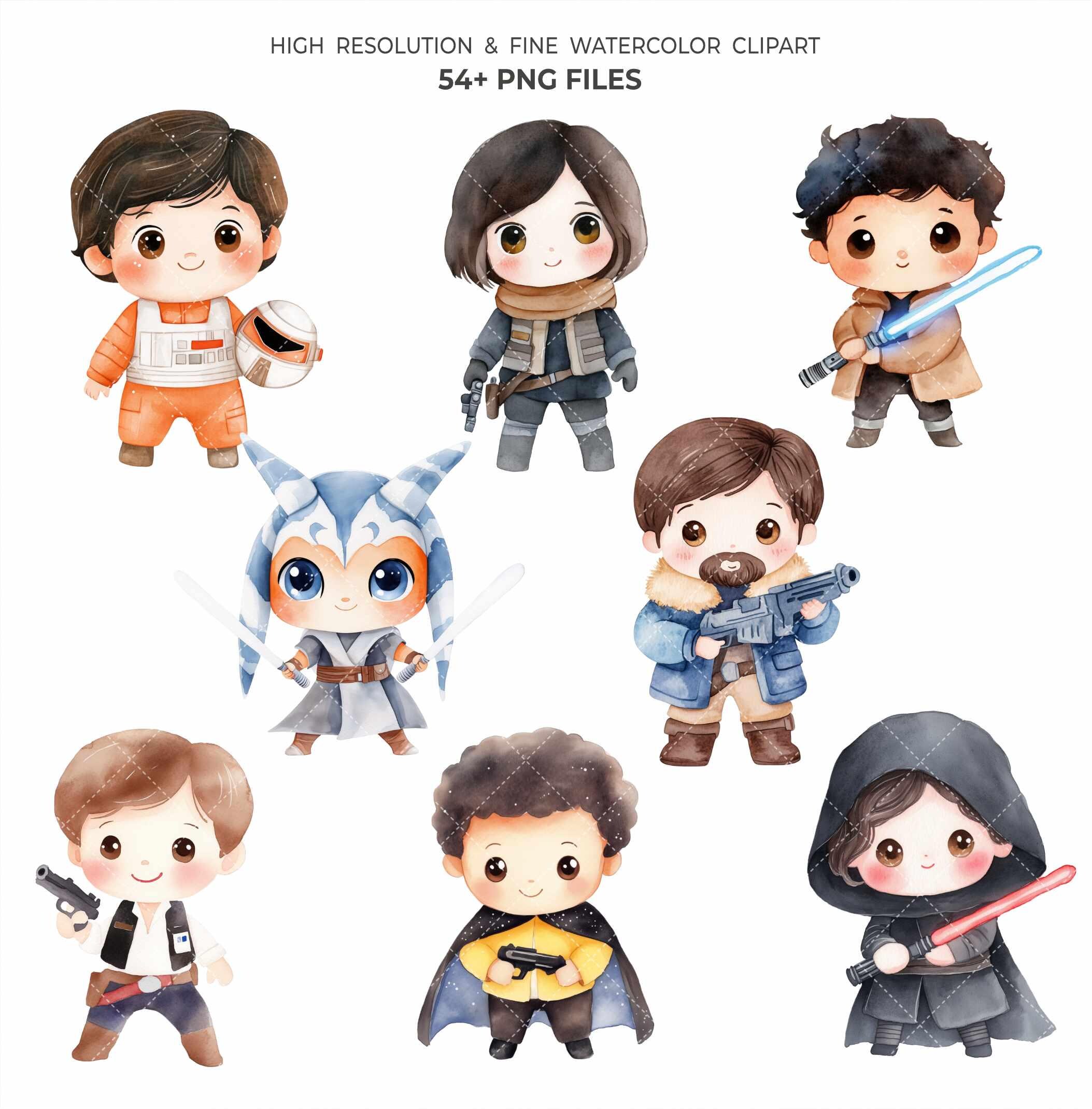 Cute Space Wars Clipart Set, Space Themed Clipart, Cute Jedi Clipart ...