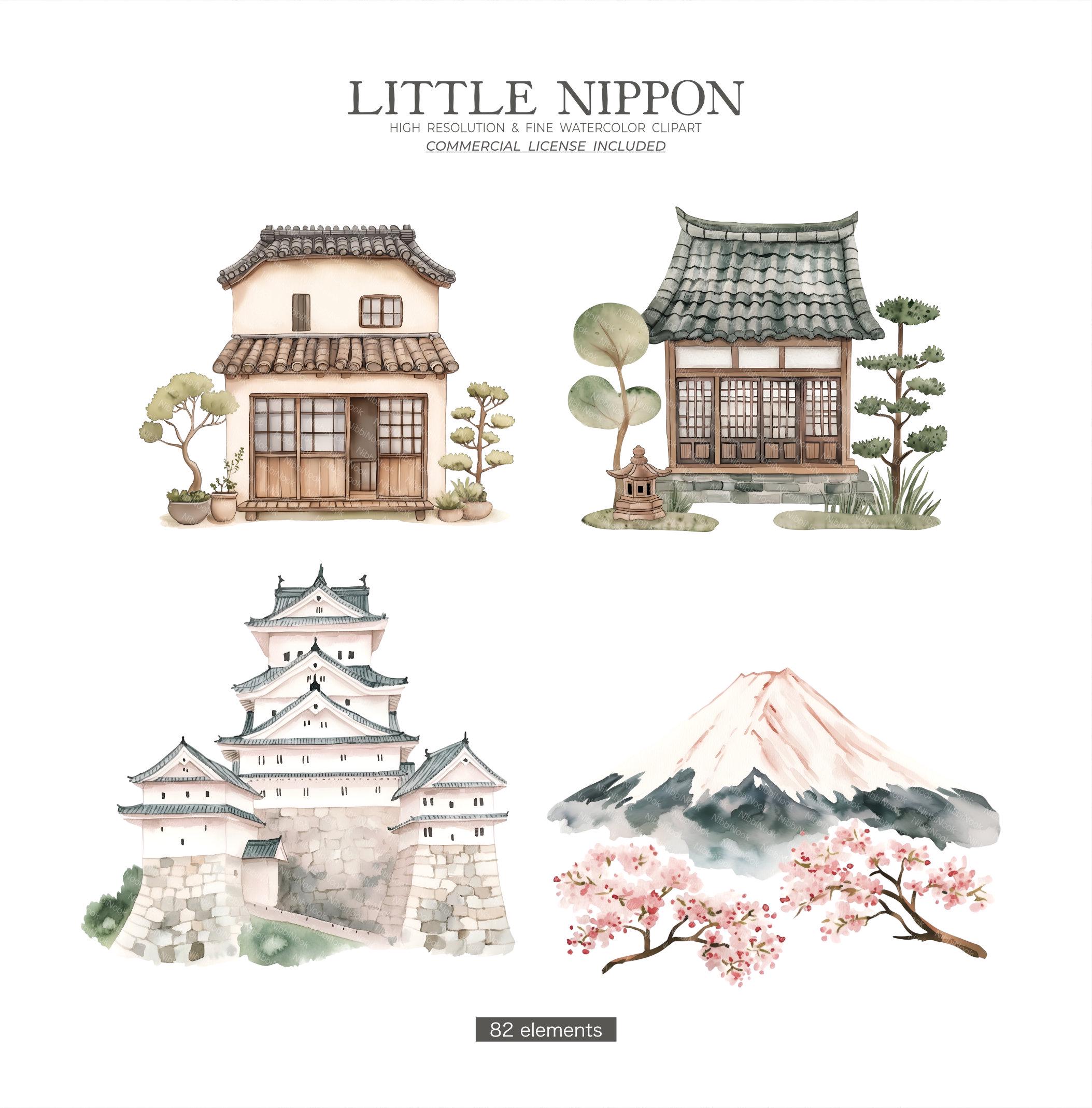 Cute Japan Clipart Japanese Watercolor Kids Kokeshi Doll Food Cranes ...