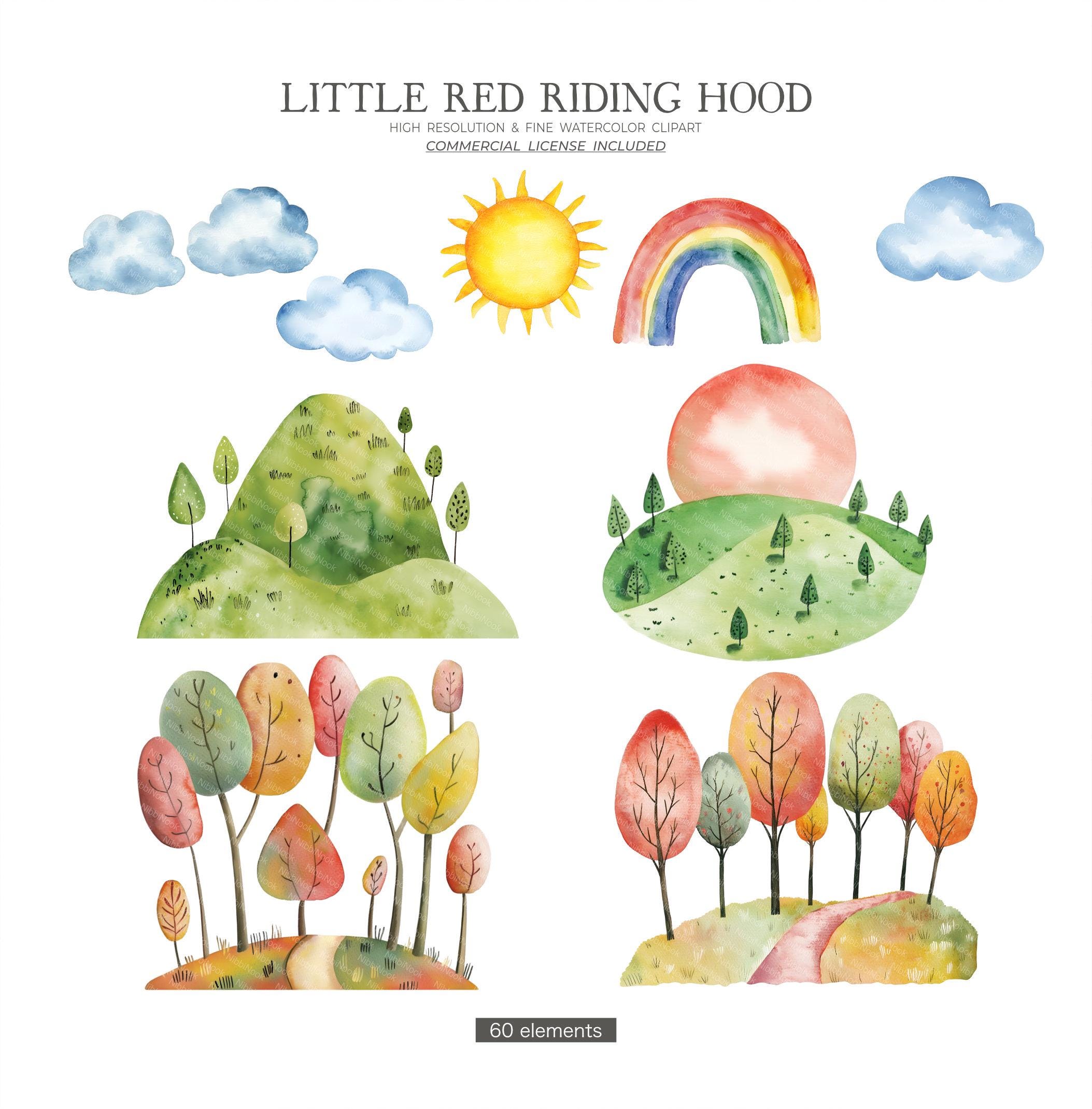 Little Red Riding Hood Clipart, Fairy Tale Clip Art, Woodland, Love ...