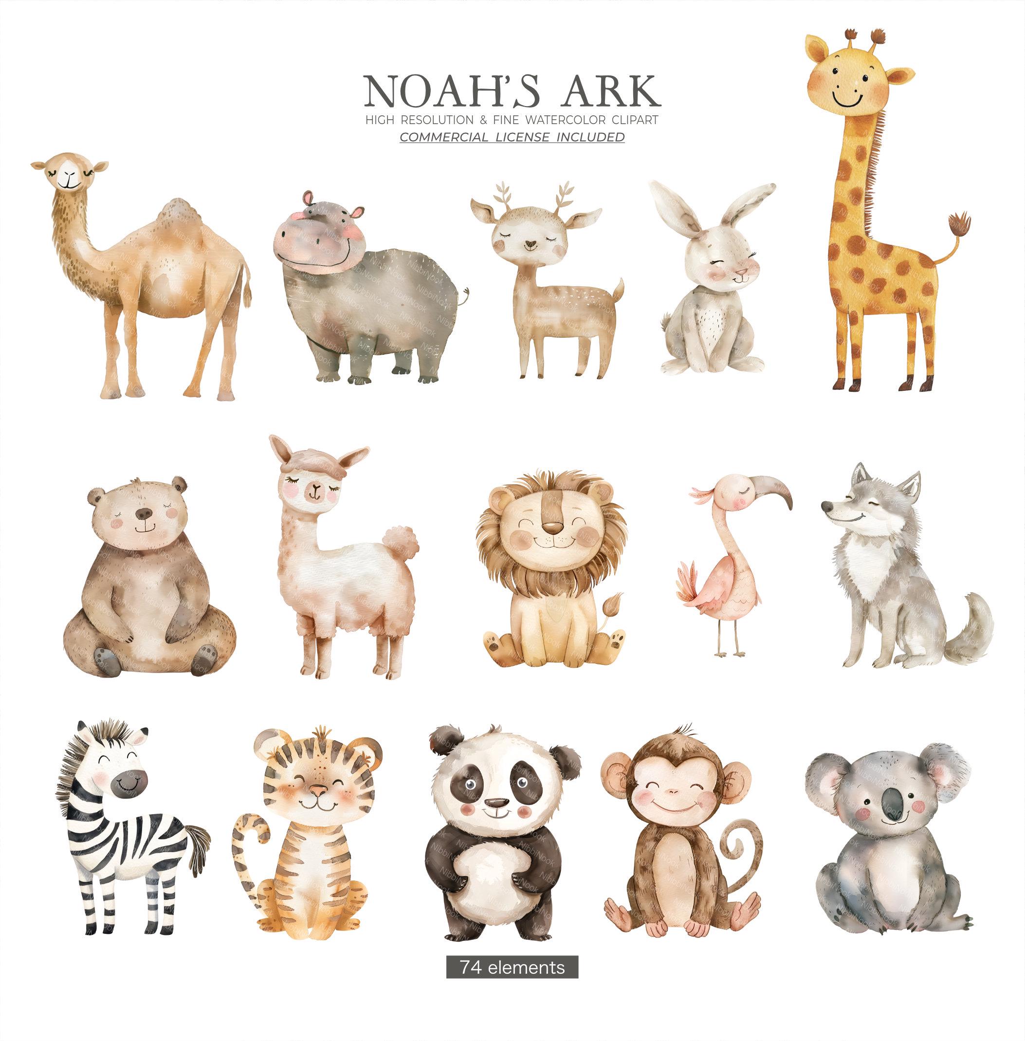 Cute Noah's Ark Watercolor Clip Art, Nursery Decor, Neutral Clip Art ...
