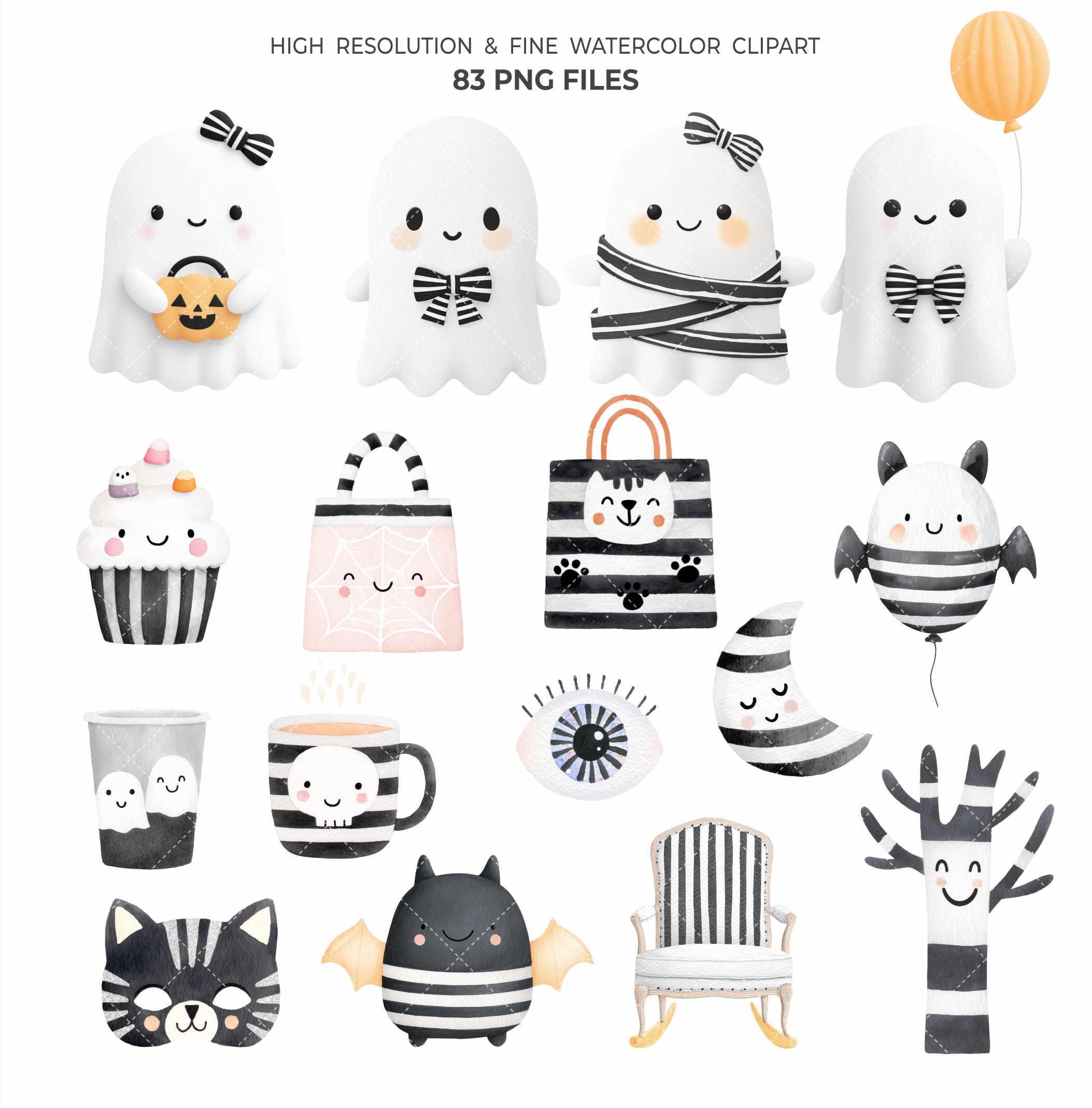 Cute Ghosts Clipart for Halloween Party | Minimal Classic Style ...